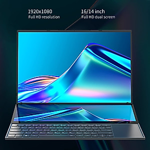 16inch Slim Laptop, 16in HD Dual Screen Display, 14in Touch Sub Screen, for Intel Core i7 Processor, 162GB DDR4 128G SSD Gaming Laptop, for Windows 10 11