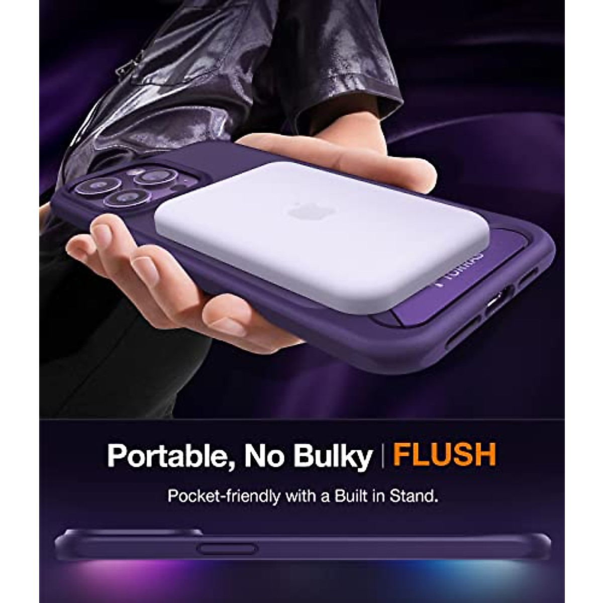 TORRAS Stronger Magnetic for iPhone 14 Pro Max Case with Stand, Compatible with MagSafe, Built in Hidden Kickstand, 10FT Mil-Grade Drop Protection for iPhone 14 Pro Max Case, Translucent Matte Purple