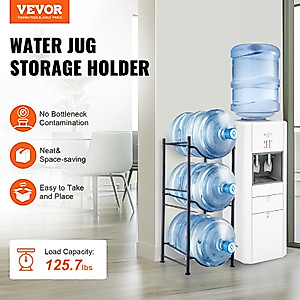 VEVOR 5 Gallon Water Jug Holder, 3 Tiers Water Bottle Holder, Heavy Duty Water Bottle Rack with 3 Slots, Detachable Water Jug Stand for Kitchen, Office, Living Room- Black