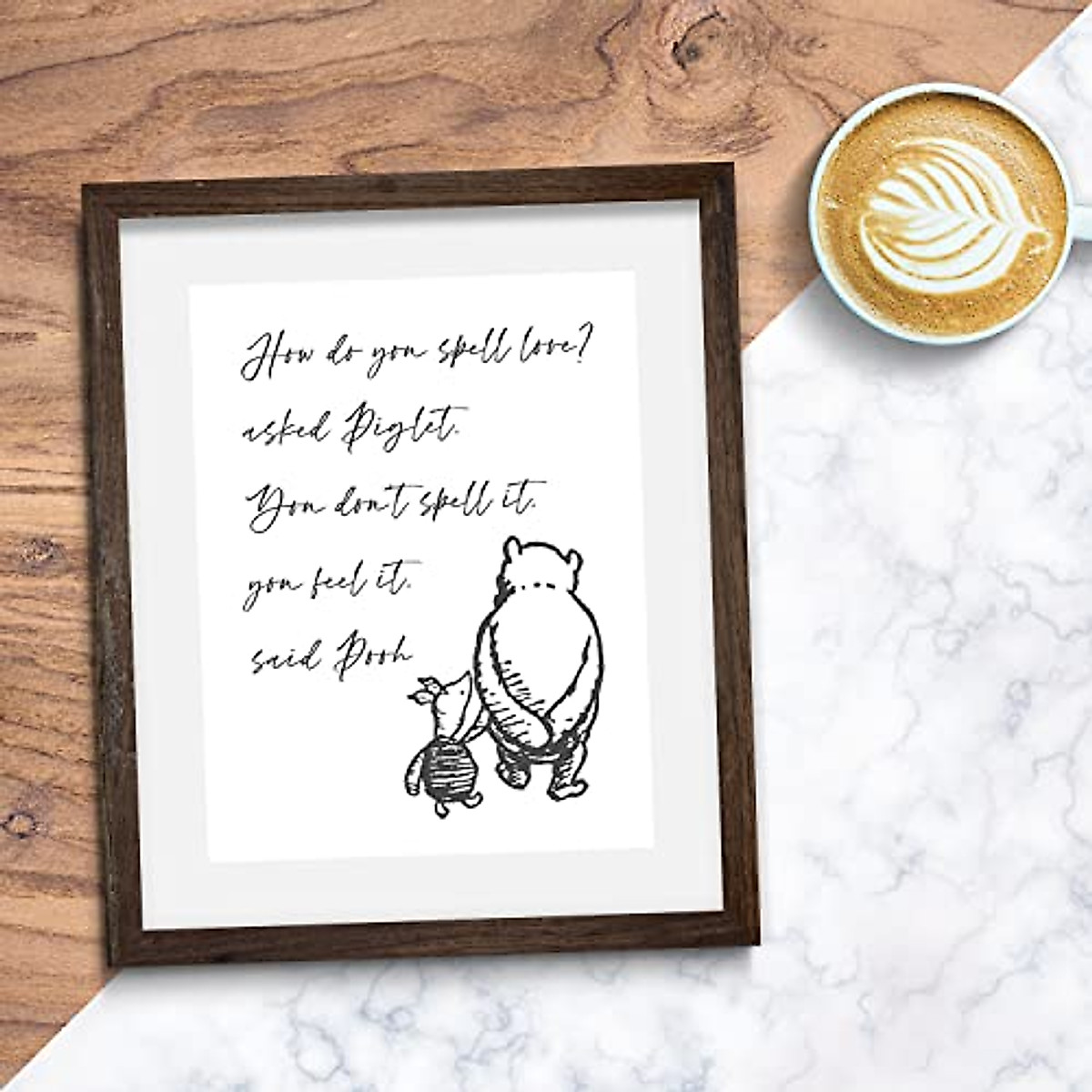 ‘Spell Love?’ Winnie the Pooh Quotes Wall Art | 8x10 UNFRAMED Black and White Minimalist Nursery Print | Pooh and Piglet Modern Home Decor