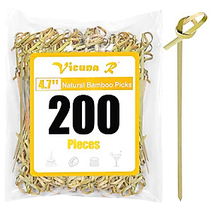 200PCS Cocktail Picks Bamboo Skewers For Appetizers, Fancy Toothpicks For Appetizers, Handmade Bamboo Sticks With Knot, 4.7 Inch Long Cocktail Toothpicks For Charcuterie Accessories Drinks Food Picks