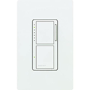 Lutron Maestro Dual Digital Dimmer and Switch, Only for Incandescent and Halogen Bulbs, 300-Watt Single Pole | MA-L3S25-WH | White