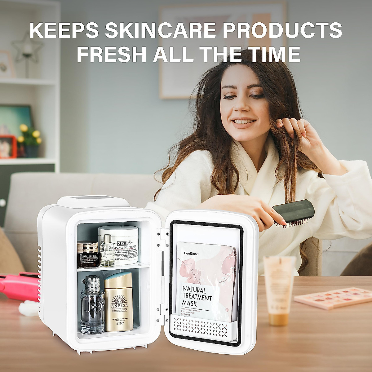 Simple Deluxe Mini Fridge, 4L/6 Can Portable Cooler & Warmer Freon-Free Small Refrigerator Provide Compact Storage for Skincare, Beverage, Food, Cosmetics, White