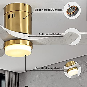 Sofucor 52 Inch Low Profile Ceiling Fan With Light 3 Carved Wood Fan Blade Indoor Outdoor Modern Flush Mount Ceiling Fan Noiseless Reversible DC Motor Remote Control for Kitchen Bedroom Farmhouse