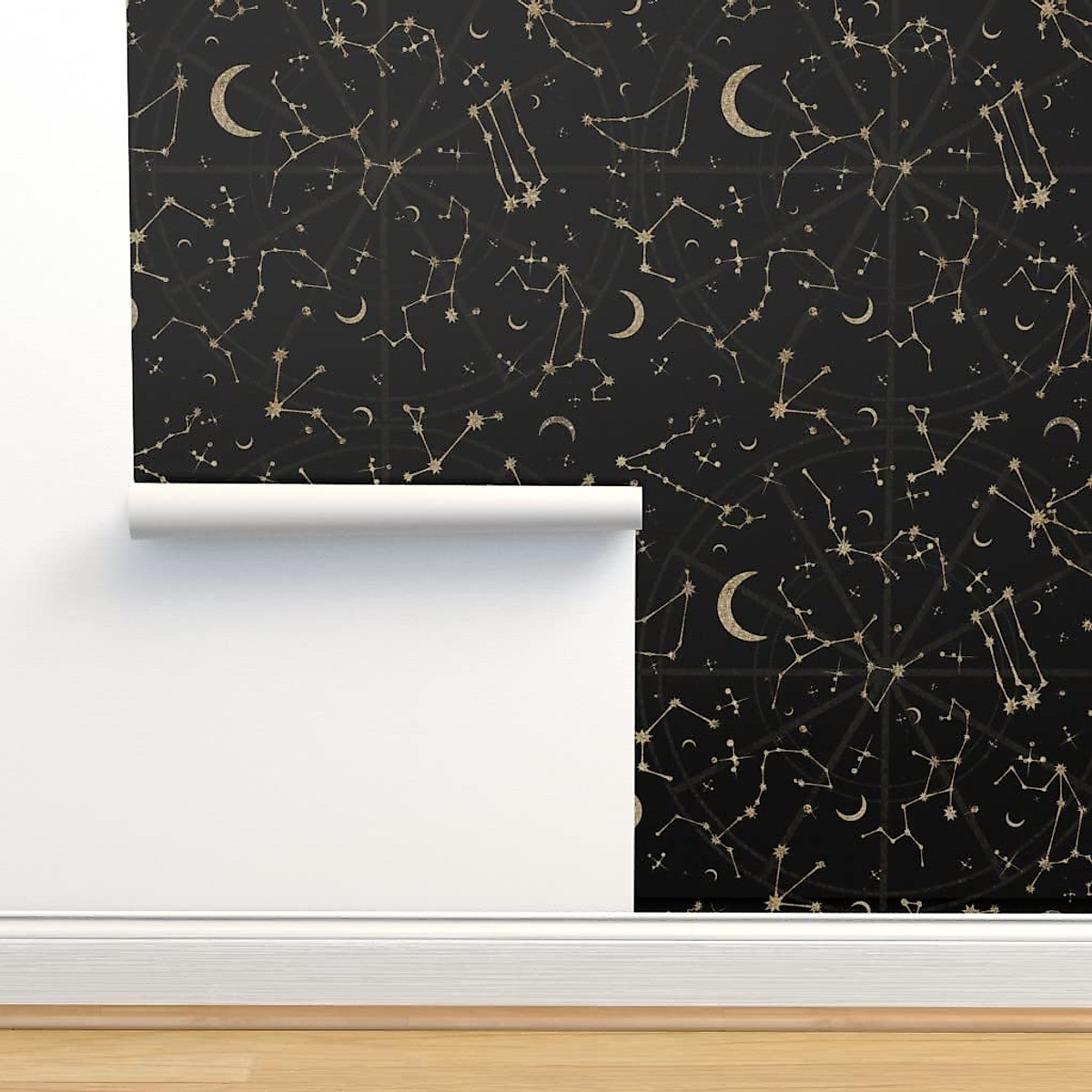 Removable Wallpaper Swatch - Mustard Zodiac Constellations Stars Moon Gender Galaxy Celestial Custom Pre-Pasted Wallpaper by Spoonflower
