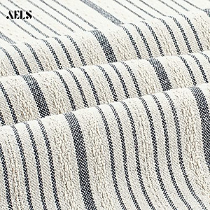 AELS Farmhouse Hanging Laundry Hamper with 2 Hooks, Washable Beige & Stripes Linen Laundry Bag with Zipper & Wide Open Top, Over the Door Organizer for Dirty Clothes, Space Saving Storage