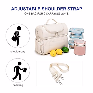 NOL Natural Organic Lifestyle Adult Lunch Box Insulated Lunch Bag Large Dual Compartment Lunch Bag Coolers Lightweight Nylon Waterproof Lunch Box for Work, Picnic, Travel, Outdoors, Cream