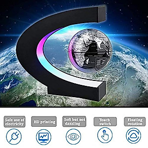 Levitating Globe Magnetic Levitation Floating Globe 4" Rotating Planet Earth Globe Ball with LED Desk Display Stand for Home Office Desk Decoration (Black) (Gold)