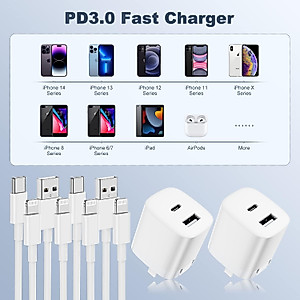 10FT/6FT Foldable Dual Port Fast Charger, 2Pack PD 20W USB C Wall Charger Block with 4Pack [Apple MFi Certified] Lightning Cable Fast Charging for iPhone 14 13 12 11 Pro Max Mini/iPad/AirPods
