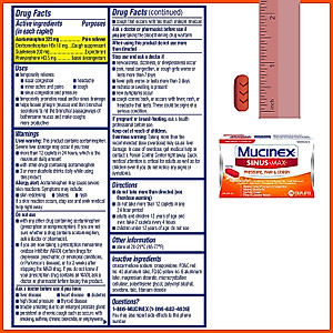 Maximum Strength Mucinex Sinus-Max Pressure and Pain Caplets, 20 Count Relieves Sinus Pressure & Congestion, Headache & Fever, and Thins & Loosens Mucus (Pack of 3)