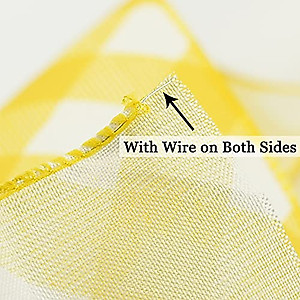 MEEDEE Yellow White Checkered Ribbon Christmas Wired Ribbon Yellow Burlap Ribbon 2.5 inch x 10 Yards for Christmas Tree Decoration Crafts Bows Making Wreath Wrapping Home Decor