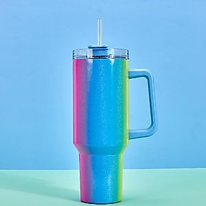 Zen Living 40oz Tumbler with Handle and Straw|100% Leakproof|Made of Stainless Steel and Double Vacuum Sealed|Cup Friendly Base |BPA Free|Assorted Colors (Rainbow)