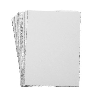 Blank Deckle Edge Sheets, 135#/290gsm, Soft White, 100% Cotton Rag, Cold Pressed, Acid Free & Archival Hand Torn Watercolor Paper (8x10 inch Sheets Only, Set of 24)