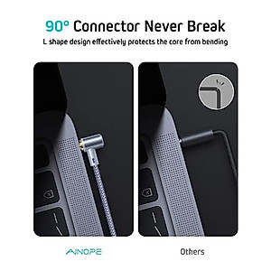 AINOPE Aux Cables [2-Pack/8.2ft], 90°Angled 3.5mm Aux Cord[Hi-Fi Sound, Nylon Braided] Male to Male Stereo Audio Cables Compatible with Car, Studio, Recorder, Smartphone- Grey