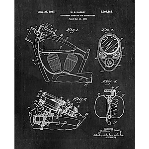 Motorcycle Patent Art Prints - Set of SIX 8"x10" - Wall Decor - Great Gift for Motorcycle Lovers - Chalkboard