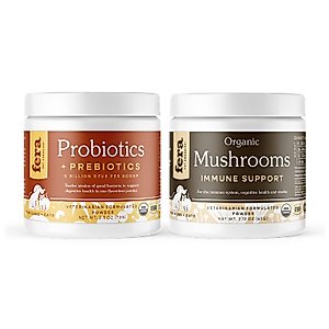 Fera Pet Organics Probiotic and Allergy & Immune Support Mushroom Supplement Bundle for Dogs and Cats – All Natural Probiotics Powder with 5 Billion CFUs per Scoop – Mushroom Blend Immune Booster