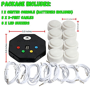 Trebisky Buzzer for Game Show, Educational and Classroom Quiz, Family Games Night, Jeopardy Trivia, Set of 8 LED Light Answer Buzzers, System w/ 3ft Cables(System 2nd Gen)