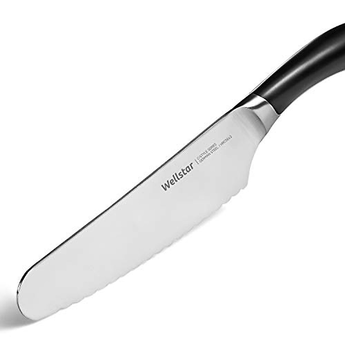 WELLSTAR Sandwich Knife, 6.5 Inch German Stainless Steel Serrated Utility Knife for Bread Vegetable Meat Cutting, Butter Spreader Knife, Razor Sharp Full Tang Handle Multipurpose Kitchen Knife