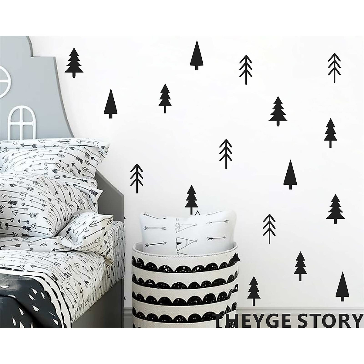 IKEYU Small Pine Tree Wall Sticker Vinyl Black Tree Wall Decal Forest Tree Wall Stickers Pine Tree Wall Decals for Kids Room Bedroom Nursery Decor, Black Trees