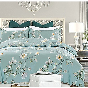 Nanko Bedding Duvet Cover Set Queen, 3 Pieces – 800-Thread Floral Microfiber Down Comforter Quilt Cover Zipper & Tie for Women & Men’s Bedroom, Luxury Guestroom Decor -Teal