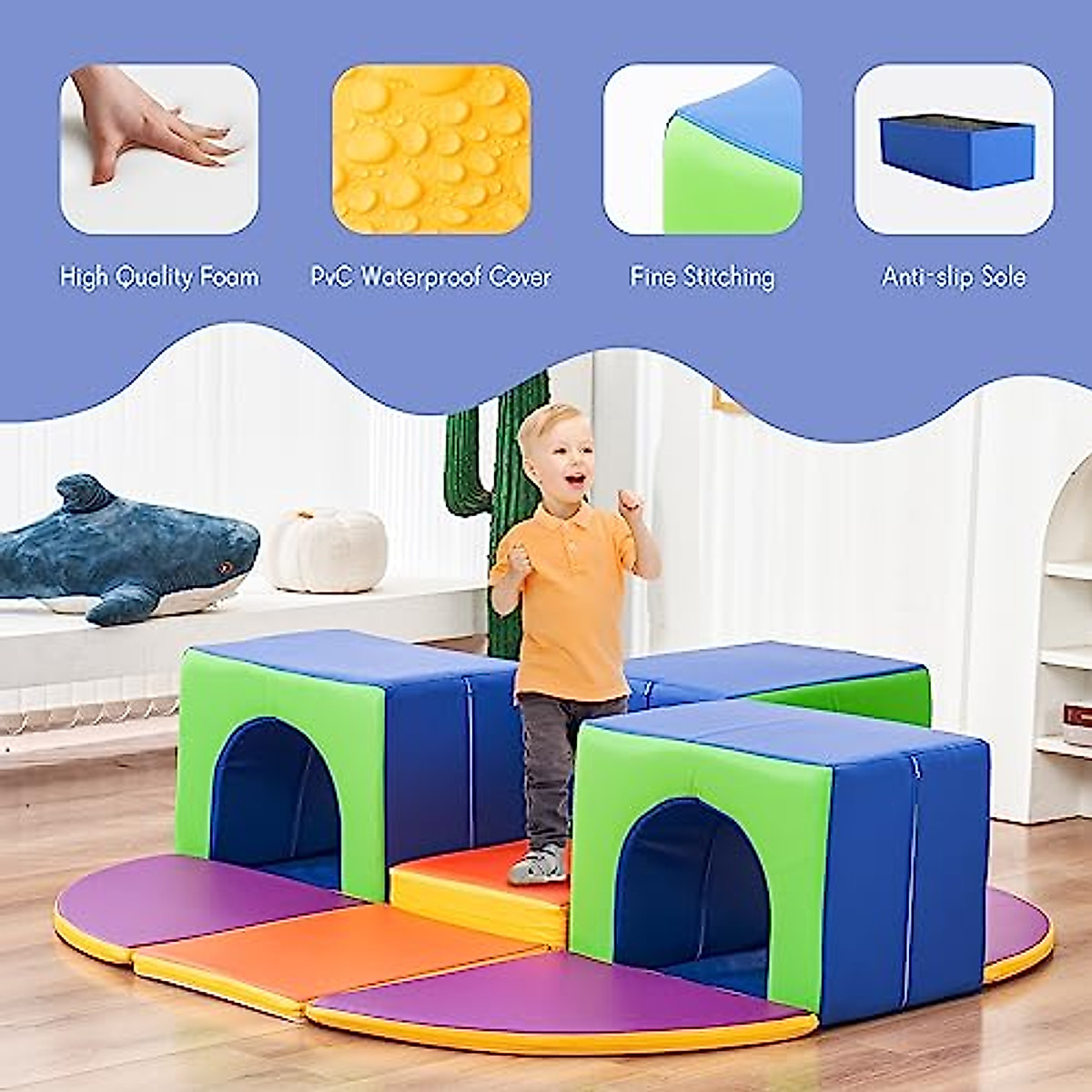Foam Climbing Blocks for Toddlers, 9pcs Climbing Toys for Toddlers for Climb,Crawl and Slide, Toddler Climbing Toys Indoor for Nursery, Living Room, Children's Room (9pcs)