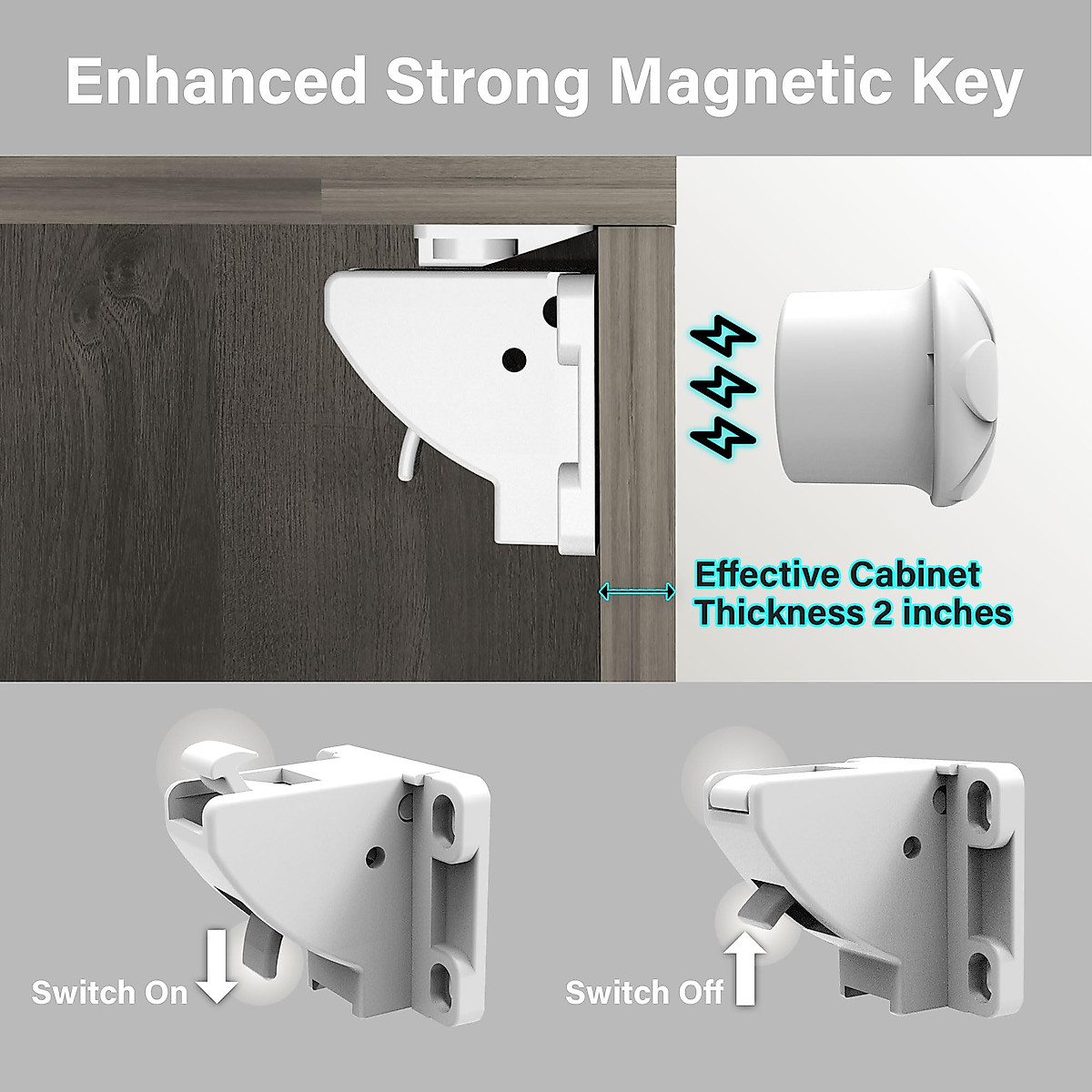 Heart of Tafiti Magnetic Cabinet Locks (6-Packs 1 Key), Baby Proofing Drawer Lock, Multi-Purpose Cupboard Drawers Latches, Safe & Easy Install, Strong Adhesive, No Screws or Tools Needed.