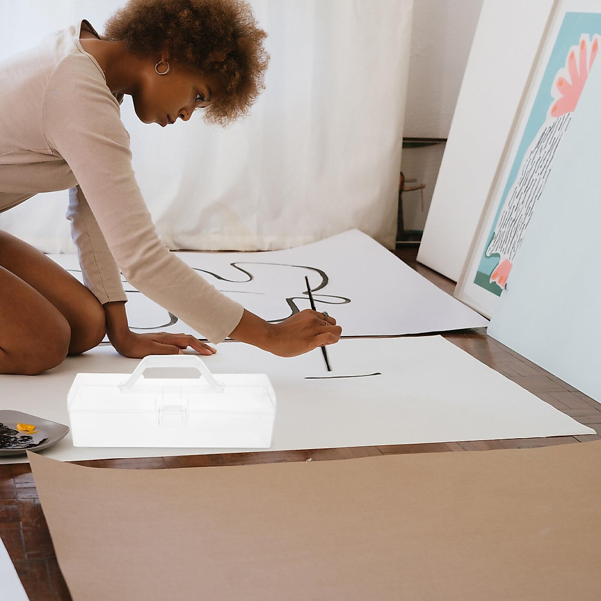 NUOBESTY Decorative Storage Boxes Box transparent paint brush case water color pens case paint brush case The Four Treasures of the Study writing Storage Box portable Tool box