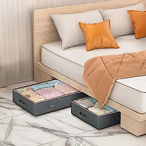 MoEnergy 90L Under Bed Storage Containers, Closet Organizers and Storage Bins, Foldable Underbed Storage Bags for Blankets, Towels, Comforter, Sweaters, Linen Sheets, Wrapping Paper (Brown, 4 Pack)