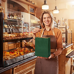 Forest Green 100 Pack 10.5x8.5x4.5 Inch Gift Bags,Paper Bags With Handles,Paper Bags,Birthday Gift Bag,Gift Bags Bulk,Paper Lunch Bags,Party Bags,Gift Bags Medium Size,Wrapping Paper Bags,Goodie Bags