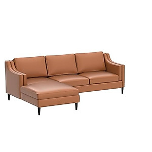 Mjkone Top Grain Leather Sectional Sofa Couch, Luxurious Upholstered Couches with Left Facing Chaise, Modular Lounge ＆ 2-Seater Couch Set for Living Room Apartment Office (Cognac Tan)