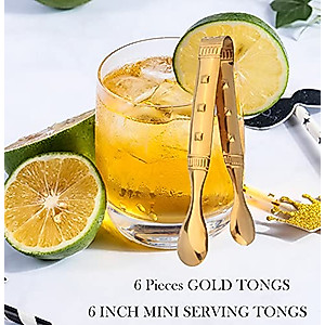 IAXSEE 6-Pieces 6 Inch Gold Tongs Mini Tongs for Appetizers, Gold Serving Utensils Small Tongs for Serving Appetizers Ice Tongs Sugar Tongs