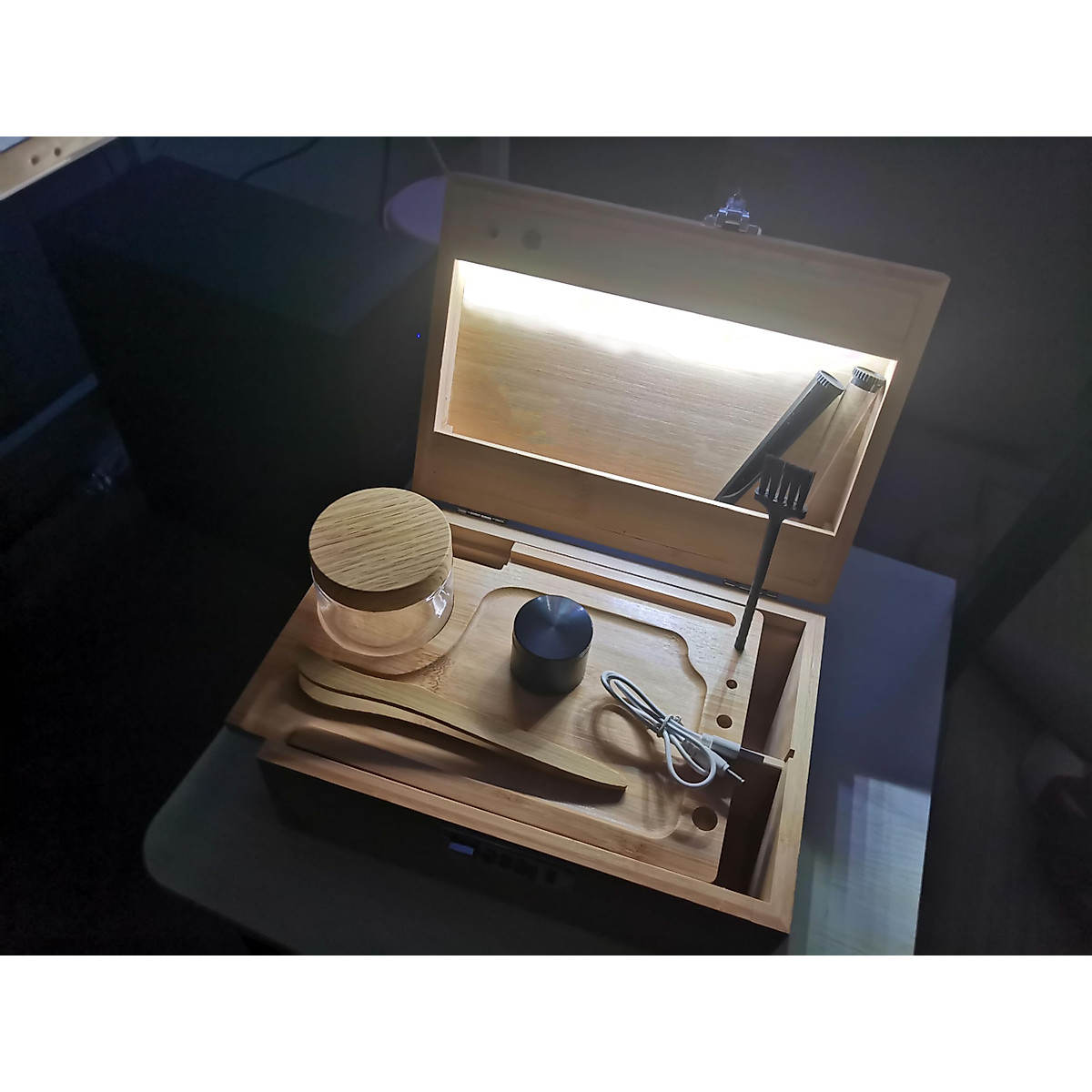 JIGCEN Bamboo Wooden Storage Box Set with LED Lights Combination Lock
