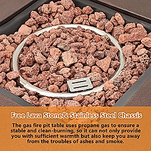 SEGMART Outdoor Propane Fire Pit Table 40000 BTU Gas Fire Pit Table for Outside Patio/Garden/Courtyard, Square Fire Pit with Lid, Auto-Ignition, Lava Rock, Wicker Steel Surface, Outdoor Companion