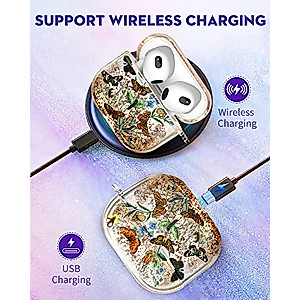 Kokaaee for Airpods 3rd Generation Case Women Cute Funda Cover Kawaii Aesthetic Girls Estuche Protector Keychain Girly Liquid Glitter Bling Sparkly Butterfly Design for Apple Air Pod Gen 3 Cases