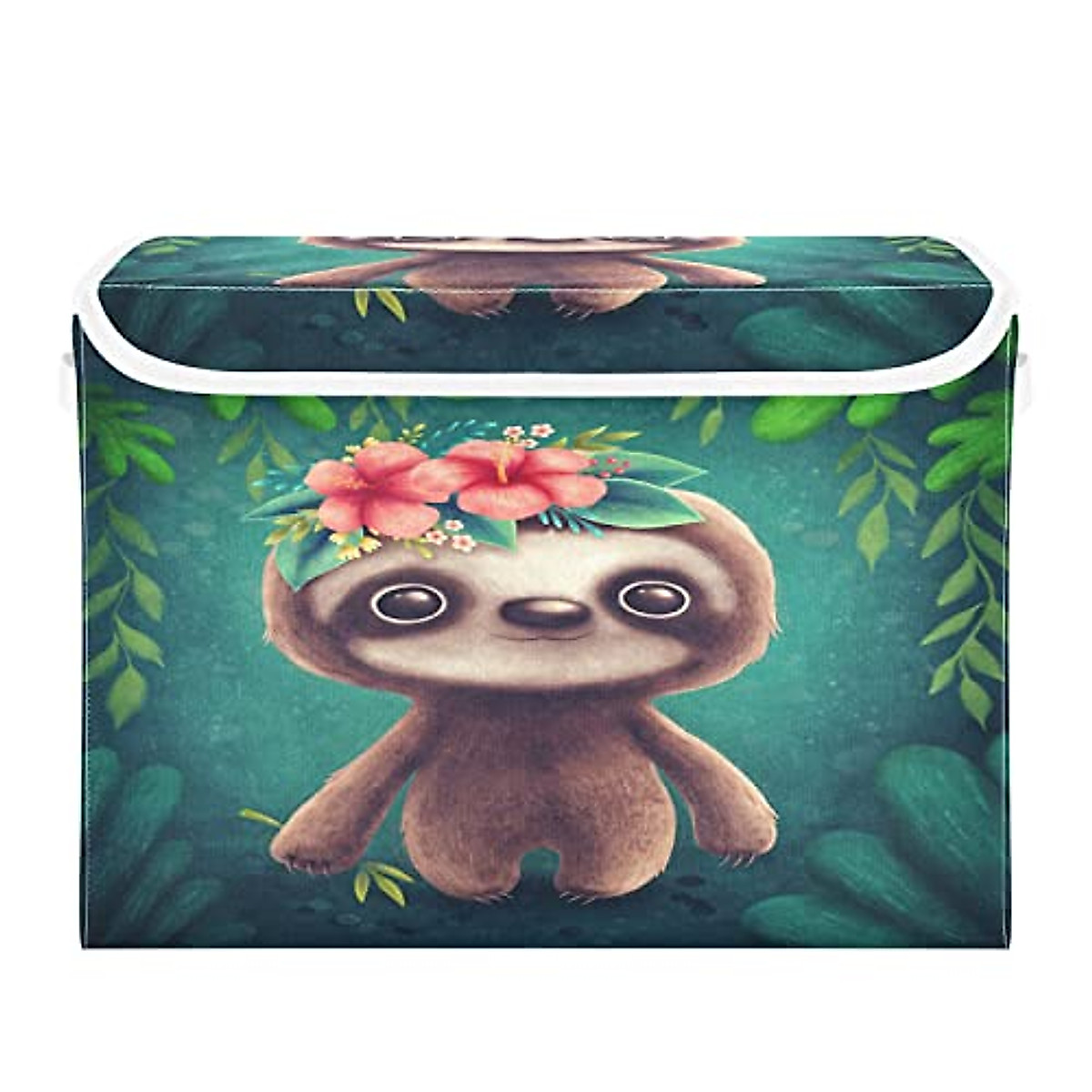 Blueangle Cute Baby Sloth Storage Bins with Lids, 16.5 x 12.6 x 11.8 in, Large Collapsible Organizer Storage Basket for Home Office Décor（869）