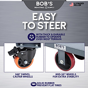 BISupply Rolling Cart 61x16 Narrow Aisle Moving Dolly with Curb Wedge Ramps - 2000lb Load Capacity Industrial Uboat Platform Truck with Handles