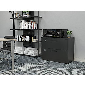 BYNSOE 2 Drawer Lateral File Cabinet Metal Filing Cabinet with Lock Office Home Steel Lateral File Cabinet for A4 Legal/Letter Size Lockable Wide Metal Cabinet,Assembly Required(2 Drawer, Black)