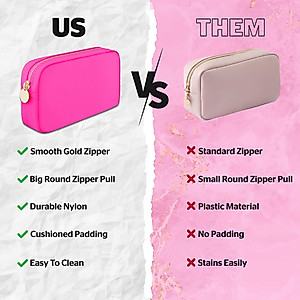 DANCOUR Small Makeup Bag, Small Makeup Pouch, Preppy Makeup Bag, Nylon Makeup Bag, Makeup Bag Purse, Preppy Bag, Cute Makeup Bag, Small Cosmetic Bag, DIY Stuff Bag, Hot Pink Makeup Bag