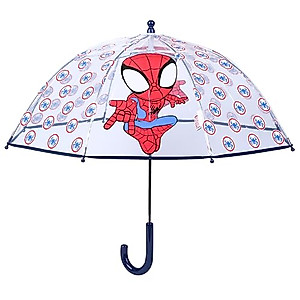Marvel Little Kids Spidey and His Amazing Friends Toddler Umbrella with Hook Handle - Clear Spiderman Sun/Rain Dome for Kids, Red