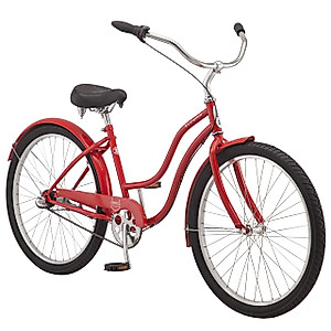 Schwinn Mikko Adult Beach Cruiser Bike, Featuring 17-Inch/Medium Steel Step-Over Frames, 3-Speed Drivetrains, Red