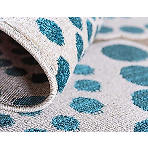 Unique Loom Modern Collection Geometric, Contemporary, Circles, Swirls, High-Low Pile, Indoor and Outdoor Area Rug, 7 ft x 10 ft, Ivory/Teal