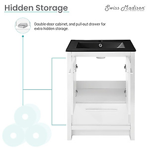 Swiss Madison Virage 24" Freestanding, Bathroom Glossy White Bath Vanity