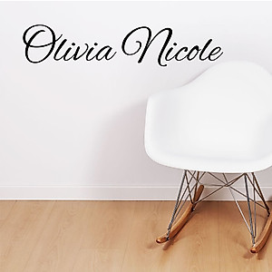 Fancy Cursive Single Personalized Custom Name Vinyl Wall Art Decal Sticker 36" W, Girl Name Decal, Girls Name, Nursery Name, Girls Name Decor, Girls Bedroom Decor, PLUS FREE 12" WHITE HELLO DOOR DECAL