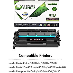 RT MICR Compatible Replacement for 58A CF258A 258A OEM Modified Toner | Laser Pro M404n M404dn M404dw MFP M428fdw M428fdn M428dw M404 M428 | 58X CF258X Check Printer Cartridge