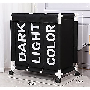 ASHARE Laundry Sorter 3 Section Laundry Hamper Basket with Rolling Wheels Laundry Organizer Cart Black