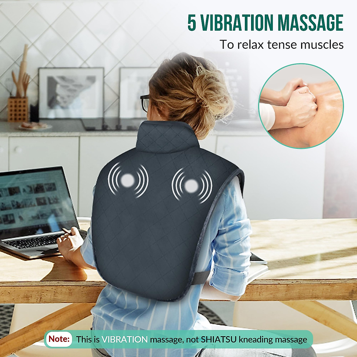 Snailax Heating Pad for Neck and Shoulders, Electric Heat Pad for Back Pain, Heating Pads with Massager, Weighted Heated Wrap, 24V Safety Volt, 2 Heat Levels & 5 Massage Modes, Gifts