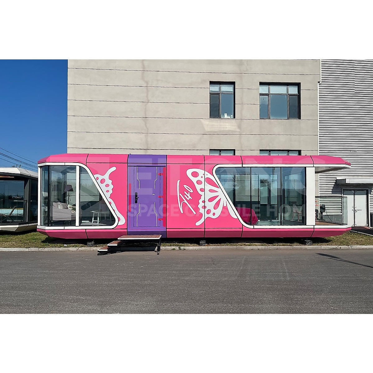 Butterfly Pink Capsule Home Portable Prefabricated Tiny Home 1 Bedroom, 1 Kitchen, 1 Living Room, 1 Rest Room House 11490 L, 3300 W, 3300 H, mm, 37.92 M2, House, Hotel, Villa, She Shed, Camping Home
