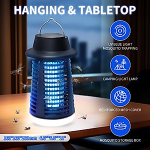 Swift Catch Bug Zapper Outdoor, Portable Mosquito Zapper 2 in 1 with LED Night Light,Waterproof Insect Zapper Electric Fly Trap,4000V Effective Mosquito Killer Ideal for Backyard,Patio,Camping,Fishing