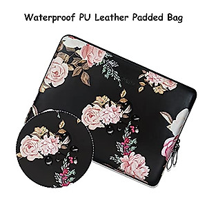 MOSISO Laptop Sleeve Bag Compatible with MacBook Air/Pro,13-13.3 inch Notebook,Compatible with MacBook Pro 14 inch 2023-2021 M2 A2779 A2442 M1, Peony PU Leather Padded Bag Waterproof Case, Black