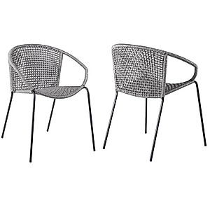 Armen Living LCSNSIGRY Snack Modern Indoor Outdoor Patio Stackable Steel and Rope Dining Chair, Grey